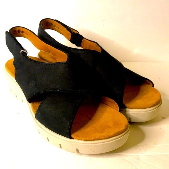 Clarks | Shoes | Clarks Unstructured Black Nubuck Leather Sandals ...